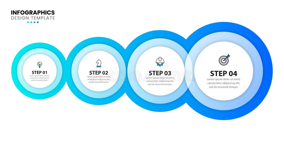 Infographic Template. 4 Blue Gradually Increasing Connected Circles ...