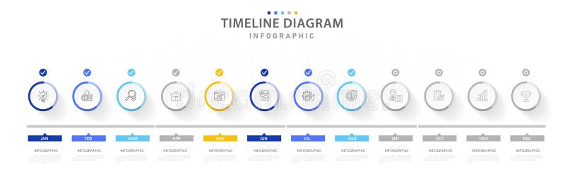 Infographic 12 Months Modern Timeline Diagram Calendar with Circle ...