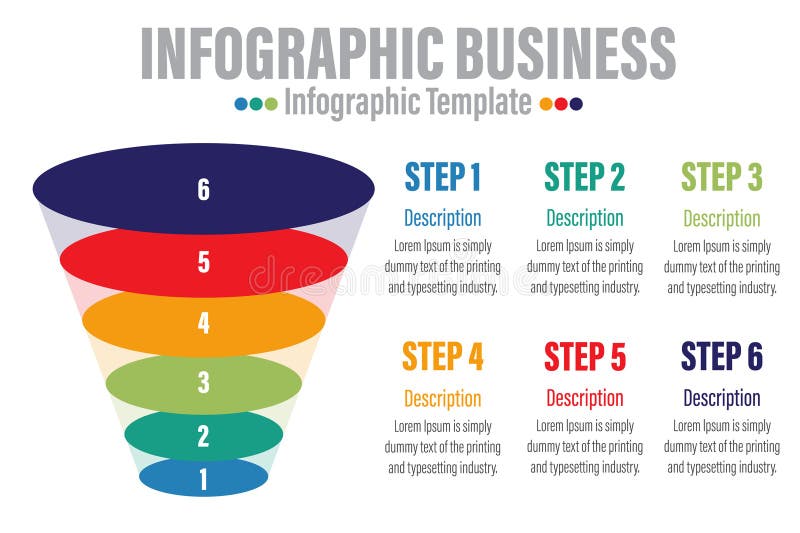 Infographic Template for Business.6 Steps, 6 Level Modern Funnel ...