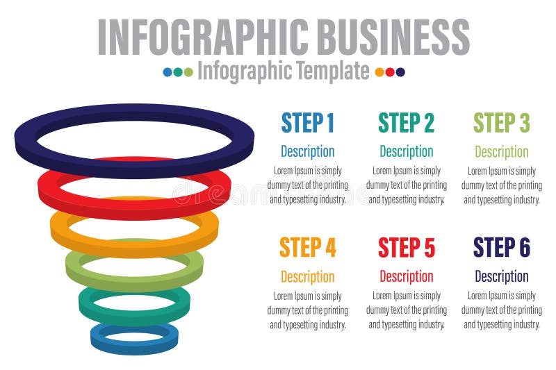 Infographic Template for Business.6 Steps, 6 Level Modern Funnel ...