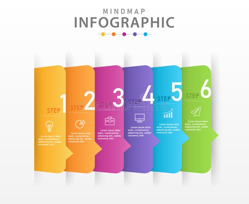Infographic 6 Steps Modern Mindmap Diagram with Boxes, Presentation ...