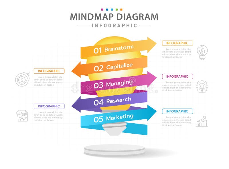 Infographic 5 Steps Modern Mindmap Diagram with Topics and Light Bulb ...
