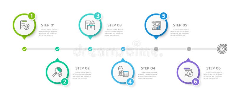 Infographic 6 Steps Modern Timeline Diagram with Roadmap and Circle ...