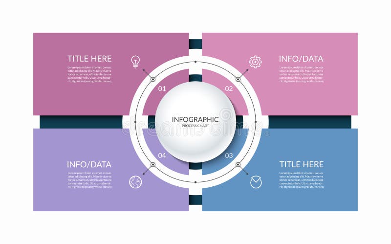 Infographic Template with a Circle and 4 Rectangular Parts, Elements ...