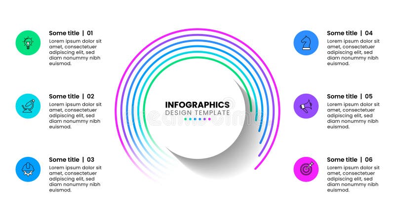 Infographic Template. a Circle with 6 Steps and Lines Around the Center ...