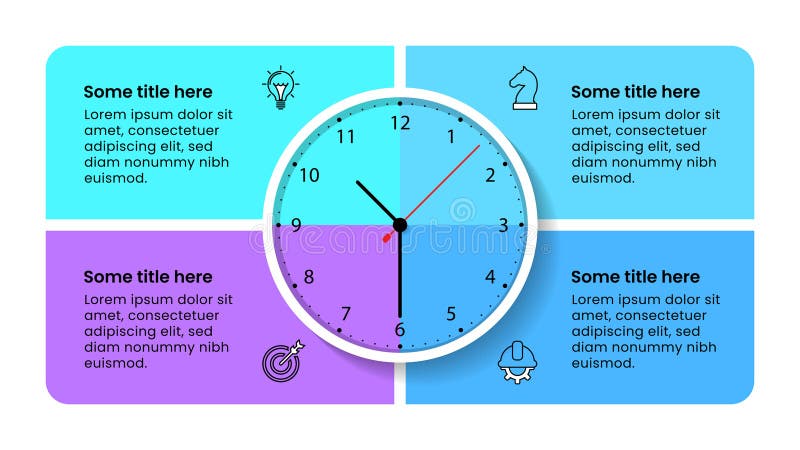 Infographic Template. Clock with 4 Banners and Icons Stock Illustration ...
