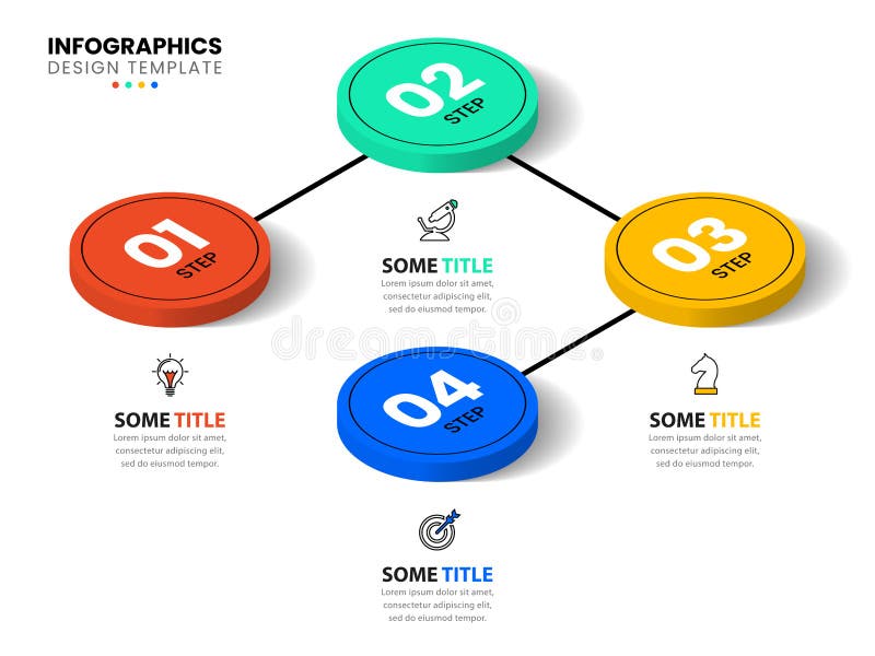 Infographic Template. 4 Colored Isometric Circles Connected by a Line ...