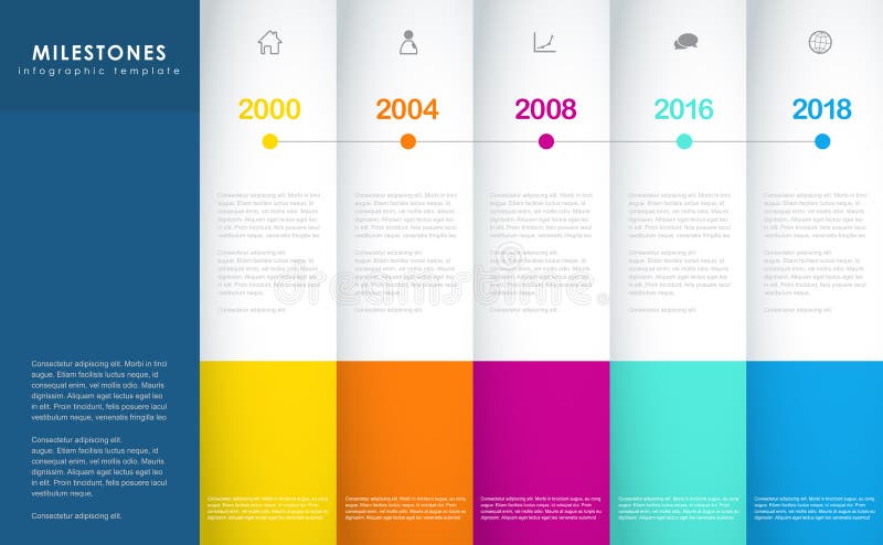 Infographic Template with Colorful Icons Line Up beside Timeline Stock ...