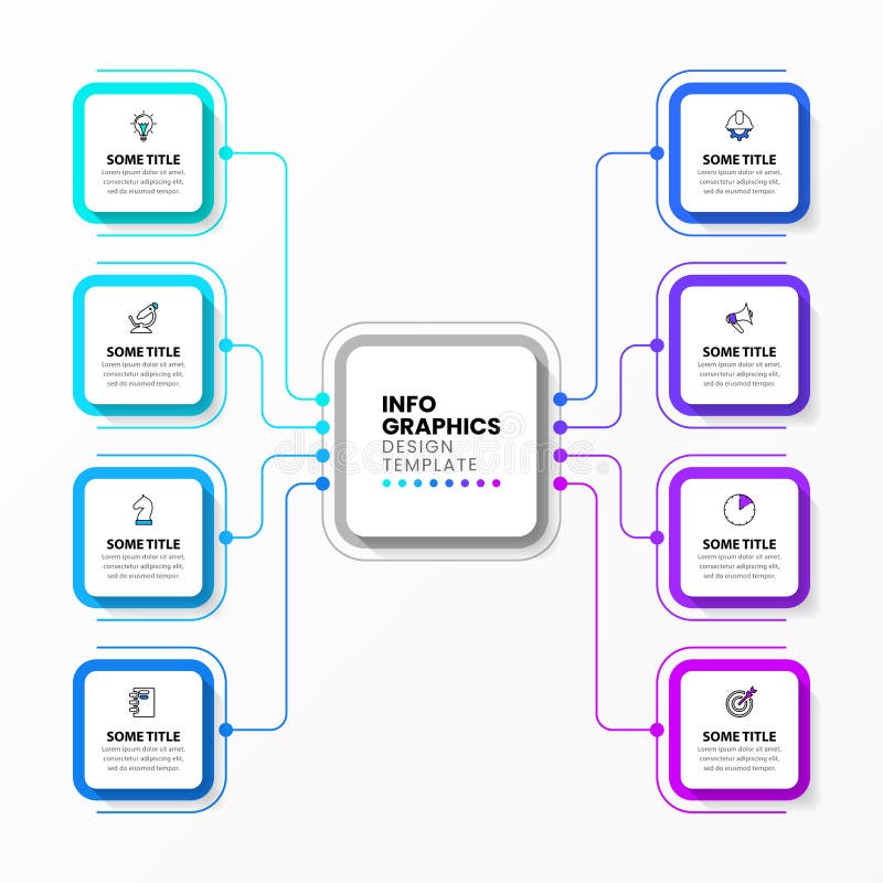 Infographic Template. 8 Connected Squares with Text and Icons Stock ...