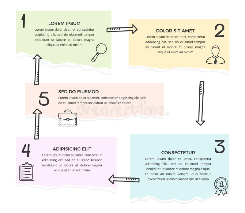 Infographic Template with 5 Elements with Paper Notes Stock Vector ...