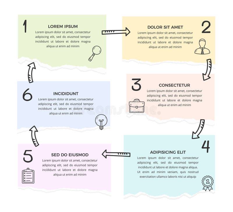 Infographic Template with 6 Elements with Paper Notes Stock Vector ...