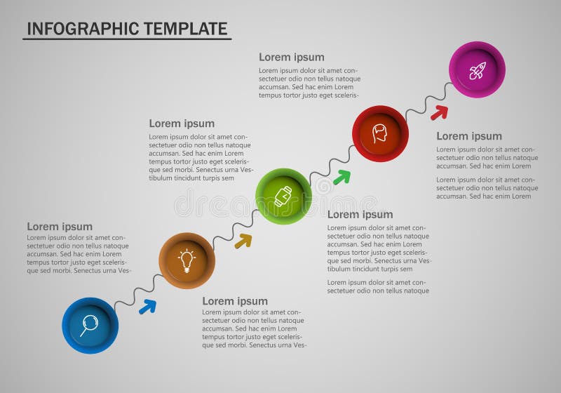 Infographic Template with Five Color Step Icons and Arrows and Place ...