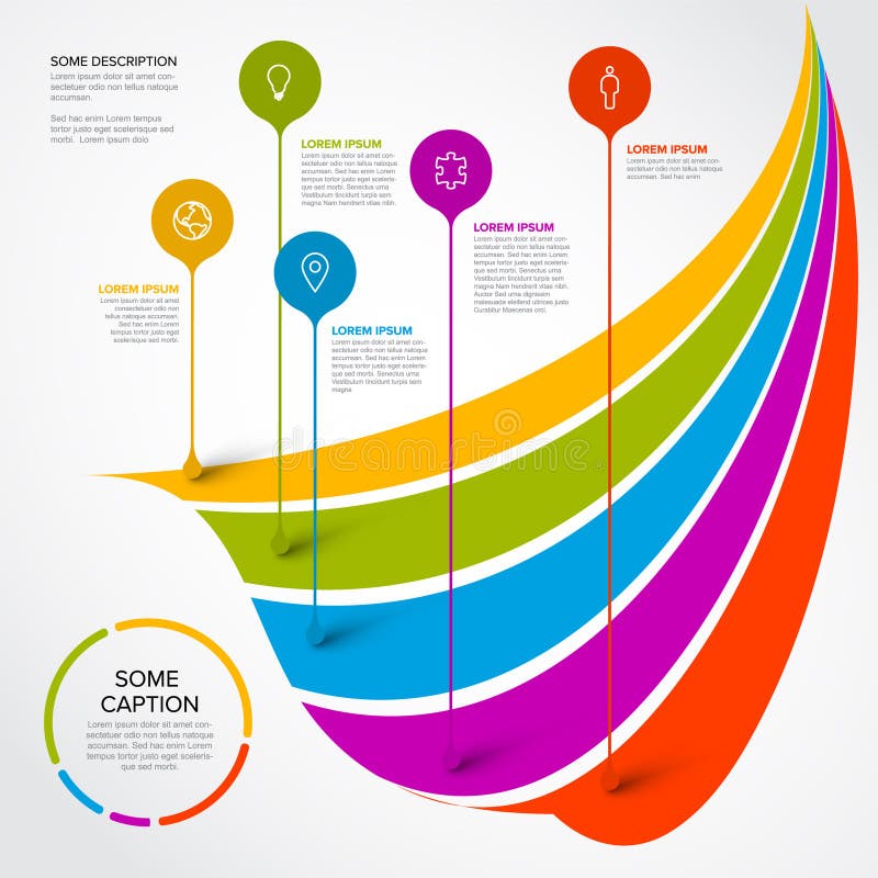 Infographic Template with Five Droplet Pointers on Curved Rainbow ...