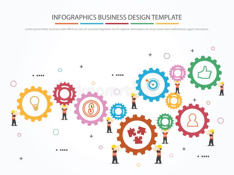 Teamwork with Gear Concept. Infographic Template. Vector Illustration ...
