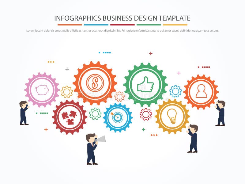 Teamwork with Gear Concept. Infographic Template. Vector Illustration ...