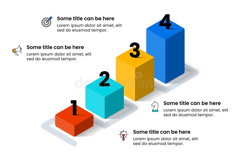 Infographic Template. 4 Gradually Growing Columns in Isometric Style ...