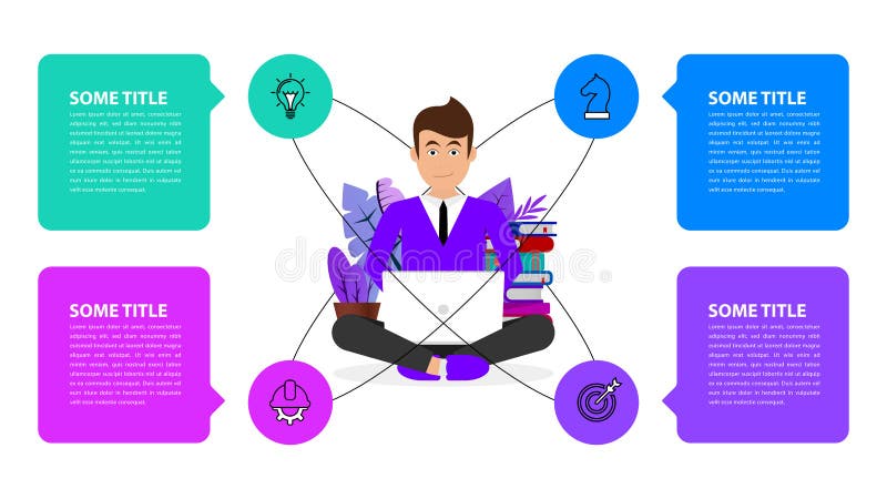 Infographic Template. Young Computer Worker with 4 Icons Stock Vector ...