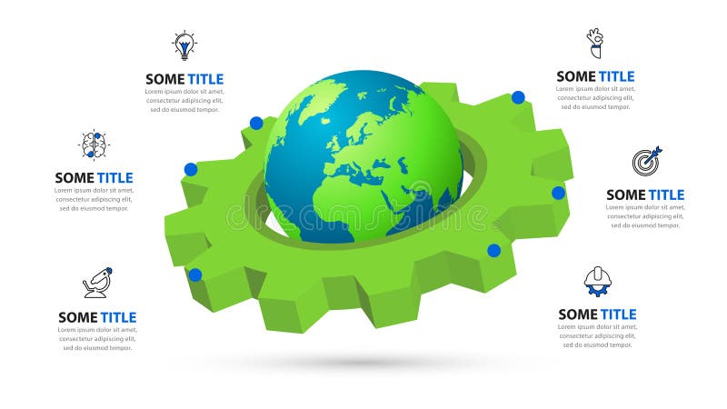 Infographic Template. Planet Earth in Gear with 6 Steps Stock Vector ...