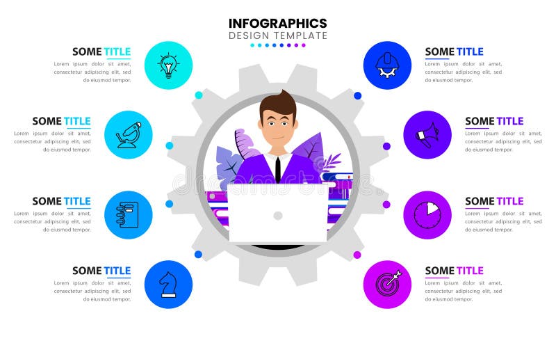 Infographic Template with Icons and 8 Options or Steps. Worker Stock ...