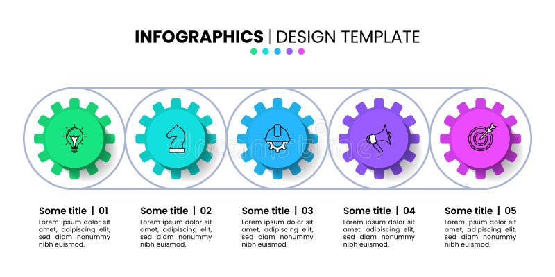 Infographic Template. 5 Linked Gears with Icons Stock Illustration ...