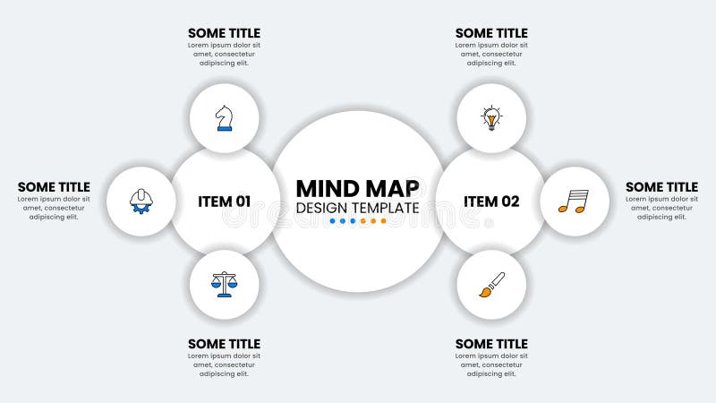 Infographic Template. Mind Map with 2 Steps and 6 Icons Stock ...