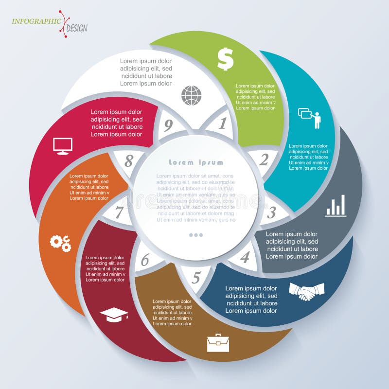 Infographic Template with Nine Segments Stock Vector - Illustration of ...