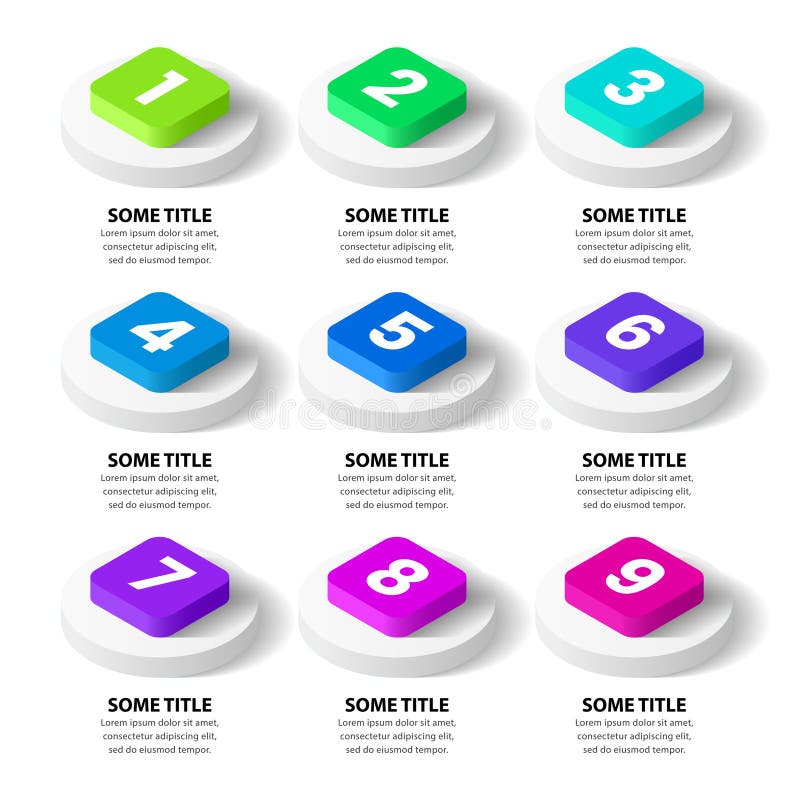 Infographic Template. 9 Isometric Squares with Numbers and Text Stock ...