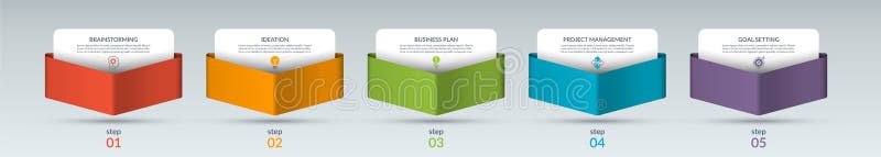 Infographic Template with 5 Paper Arrows Pointing Down. Can Be Used for ...