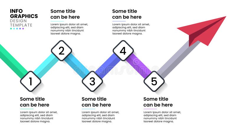 Infographic Template. Paper Plane with Line and 5 Steps Stock ...