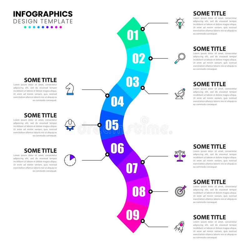 Infographic Template. Path with 9 Steps and Numbers Stock Illustration ...