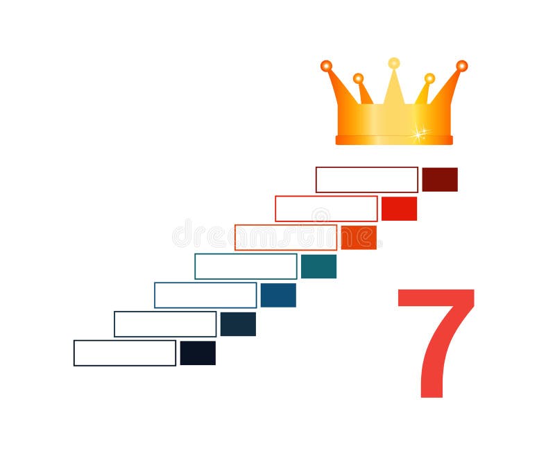 Infographic Template for 7 Positions. Golden Corona and Steps Stock ...