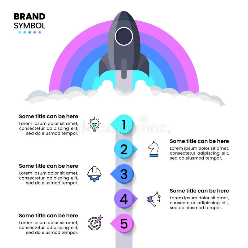 Infographic Template. Rocket with Line and 5 Steps Stock Illustration ...