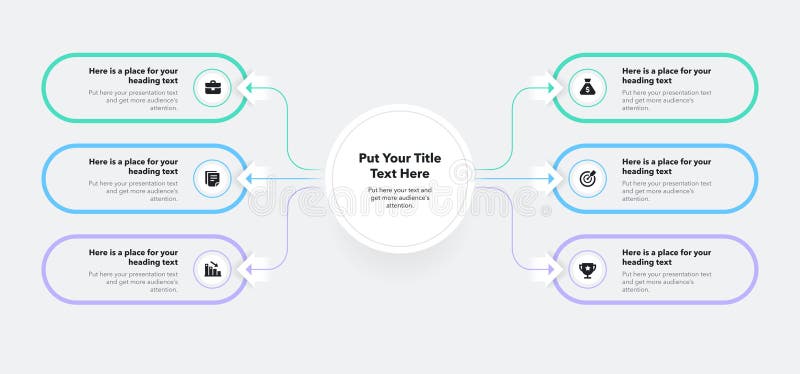 Modern Flowchart Infographic with Central Circle and Six Colorful ...