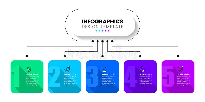 Infographic Template. 5 Squares with Numbers and Text Connected To the ...