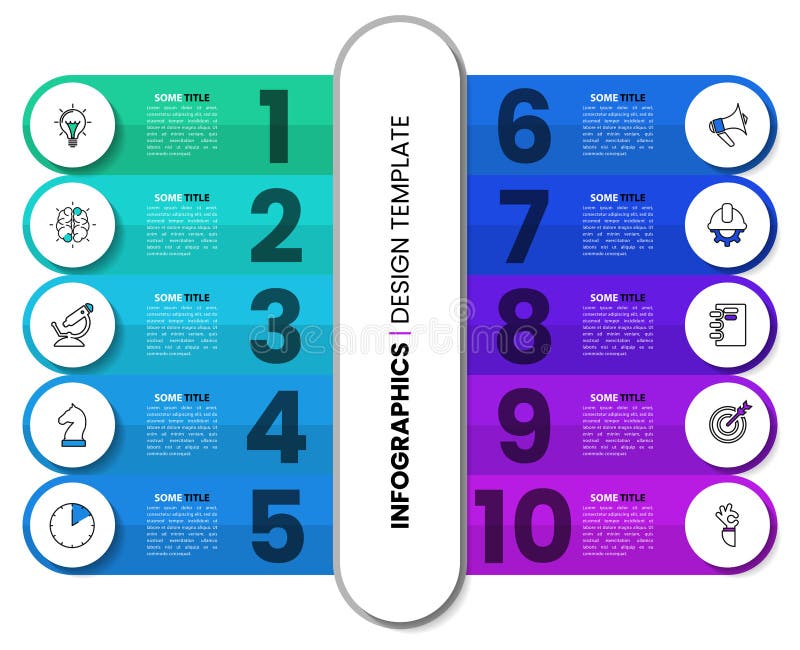 Infographic Template. 10 Strips with Text, Numbers and Icons Stock ...