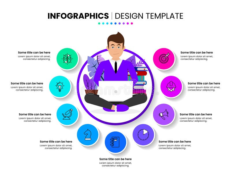 Infographic Template. Worker on Computer with 9 Steps and Icons Stock ...