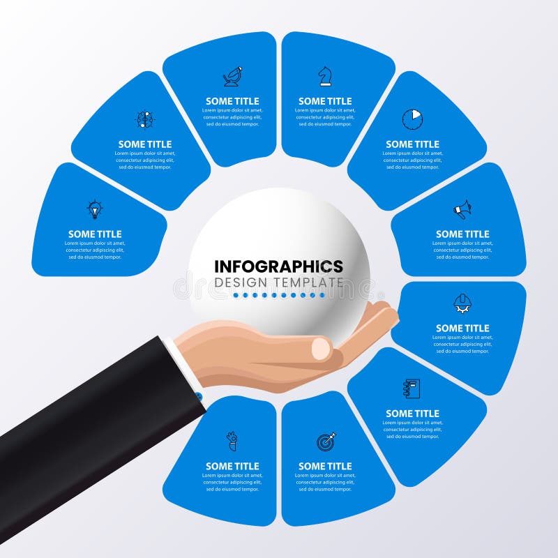 Infographic Templates. Hand with Circle in the Middle. 10 Steps with ...
