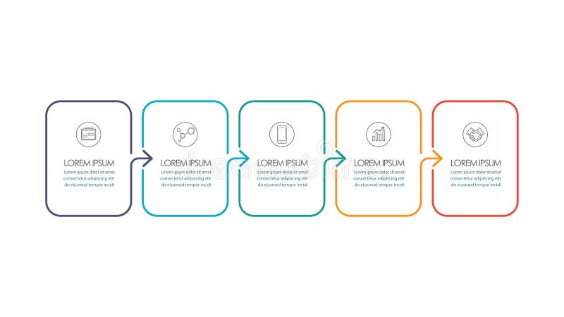 Infographic Thin Line Frame with Five Steps Square Template Stock ...