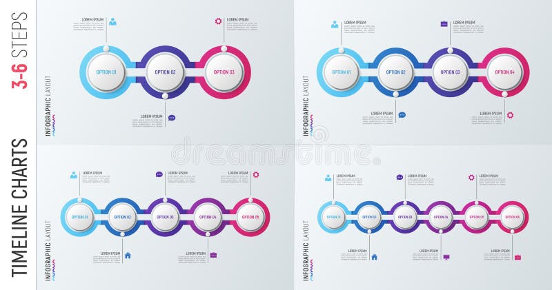 Infographic Timeline Charts. 3-6 Options Vector Templates. Stock Vector ...