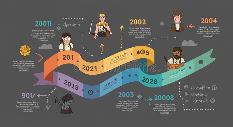 Infographic Timeline Featuring Stylized Cartoon Characters Representing ...
