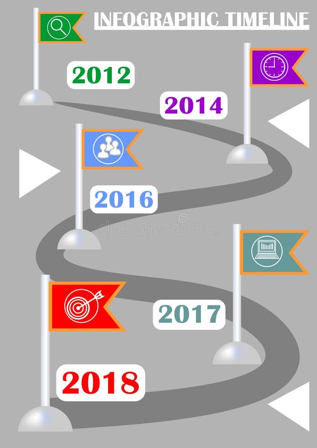 Infographic Timeline Template, Abstract Vector with Five Flag Elements ...