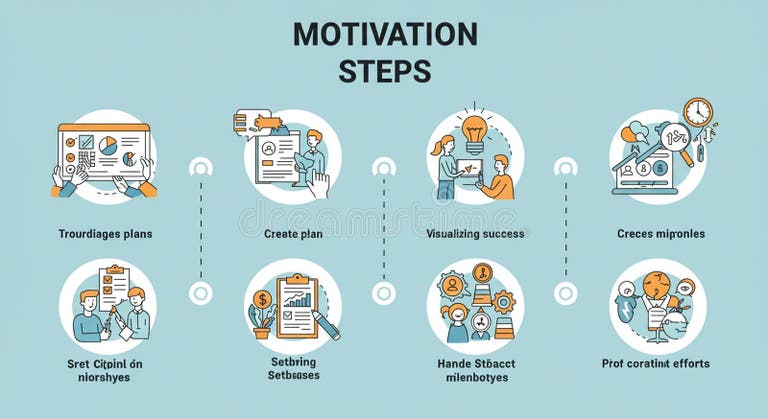 An Infographic Titled "Motivation Steps" Featuring a Sequence of Six ...