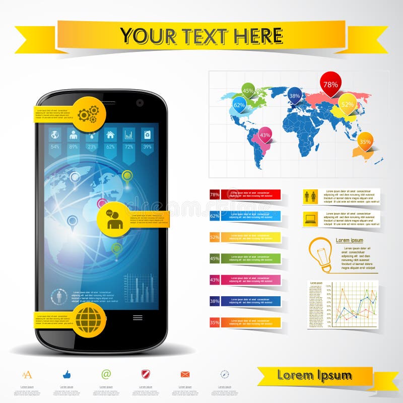 Vector Design Set of Infographic Elements. World Map and Information ...