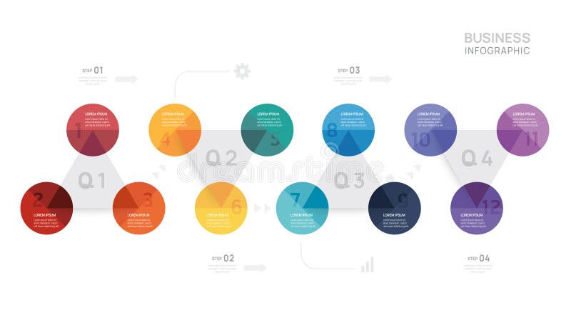 Infographic Triangle and Circle Diagram 12 Steps Template for Business ...