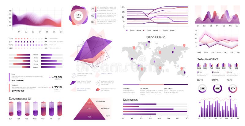 Dashboard UI. Modern Presentation with Data Graphs and HUD Diagrams, Clean and Simple App ...