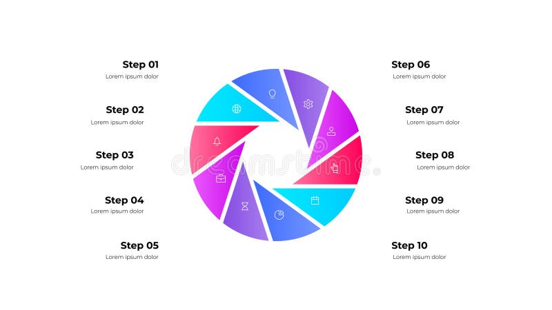 Infographic Using a Circular Ten Step Design with Icons and Numbers ...