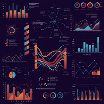 Infographic with Various Data Visualizations Including Bar Charts, Line ...