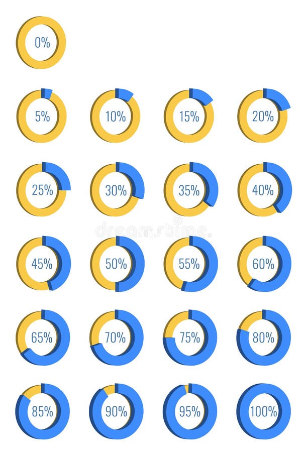 Vector Illustration Set of Three-dimensional Pie Charts with Percent ...
