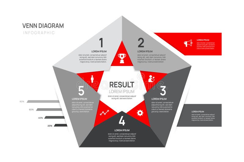 Infographic Venn Diagram Chart Template for Business 5 Parts, Options ...