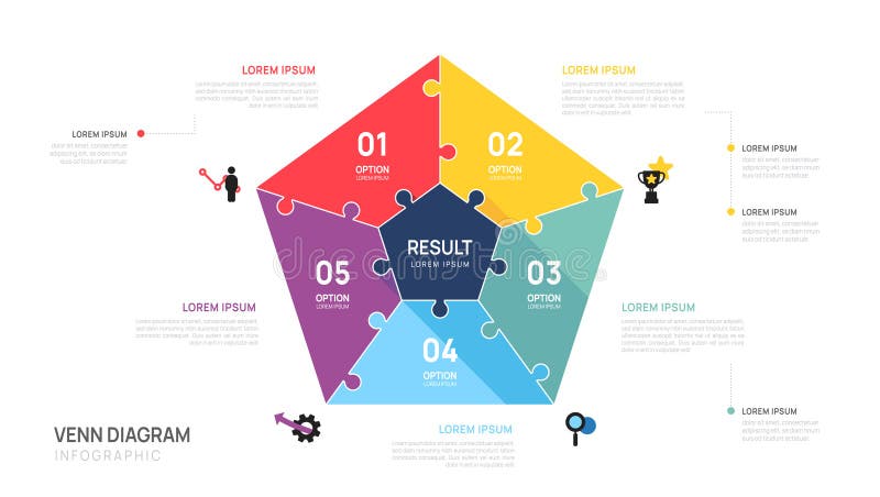 Infographic Venn Diagram Pentagon Chart Template for Business 5 Steps ...